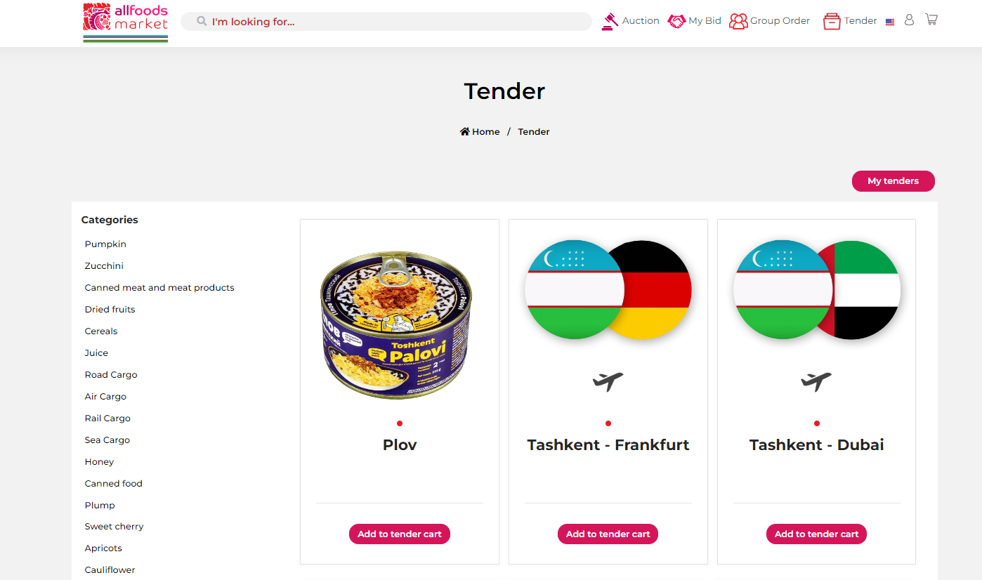 Wholesale Product Requests - Tenders on All Foods Market